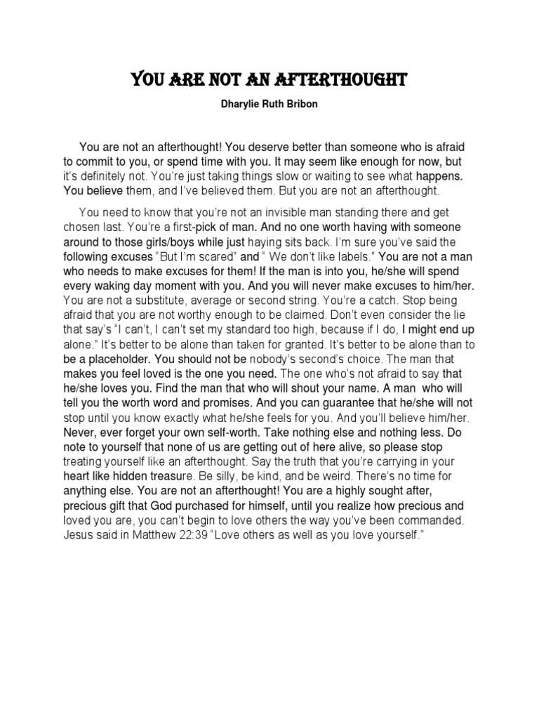 You Are Not An Afterthought | PDF | Love