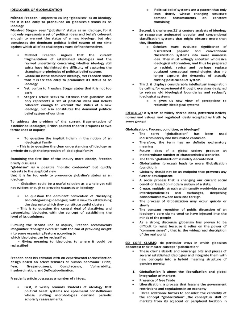 Ideologies of Globalization | PDF | Globalization | Ideologies