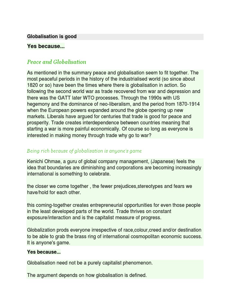 Globalization and Its Impact on Peace, Prosperity, and Opportunity: Documents Analyzing the ...