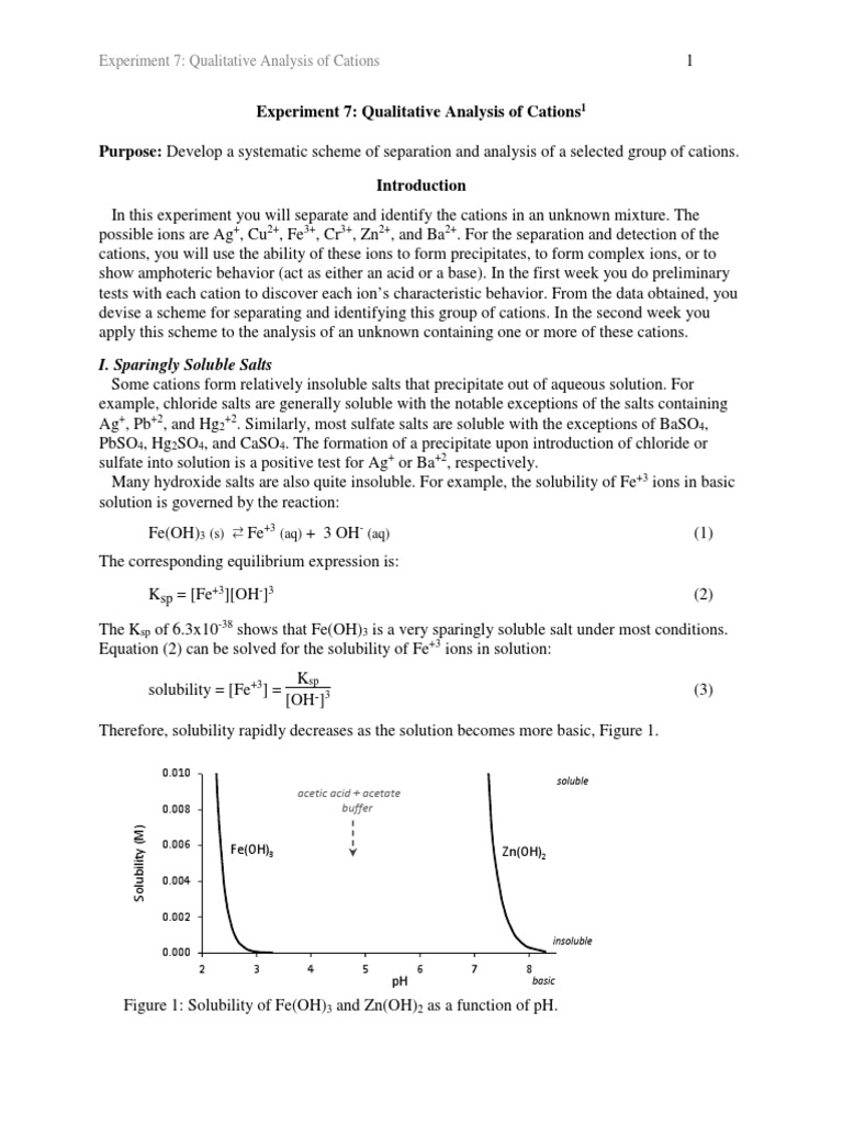 Experiment 7: Qualitative Analysis of Cations Purpose: Develop A Systematic Scheme of Separation ...