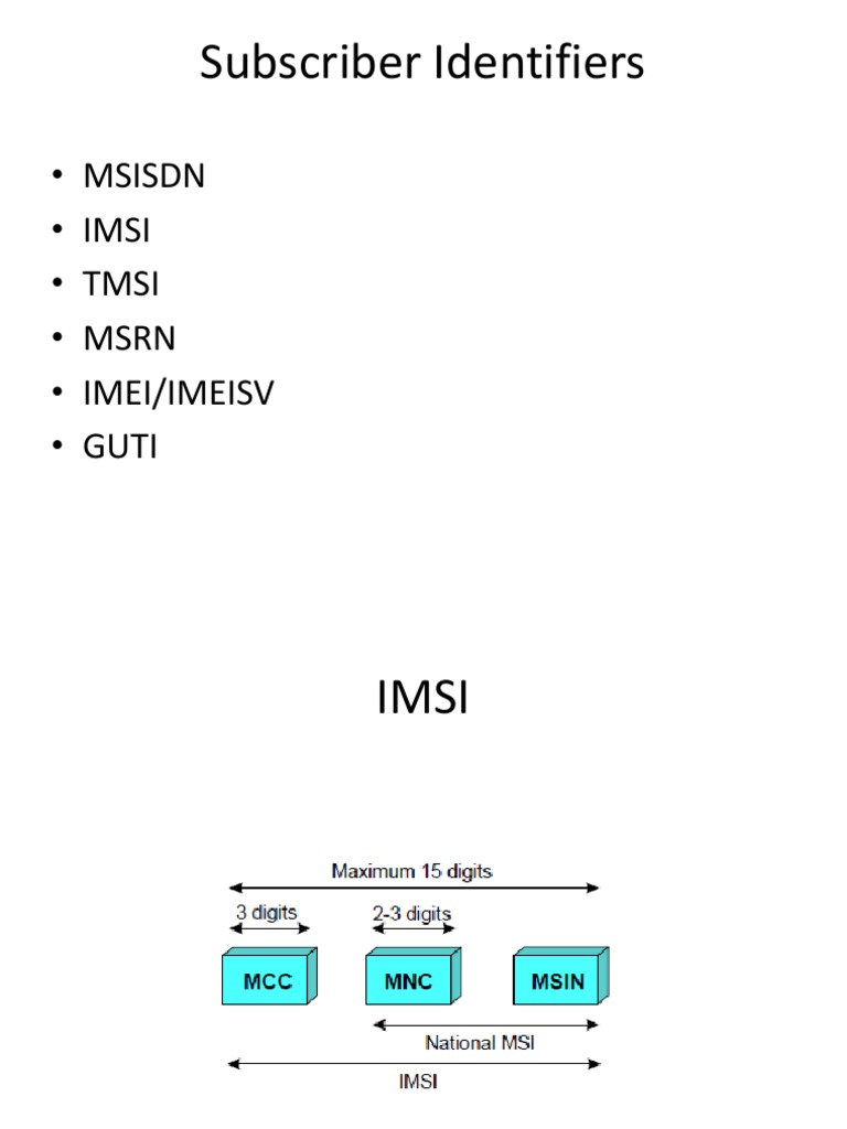Subscriber Identifiers: - Msisdn - Imsi - Tmsi - MSRN - Imei/Imeisv ...
