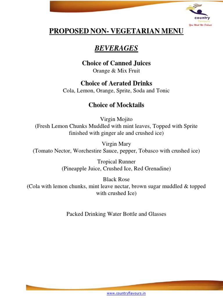 Proposed Non-Vegetarian Menu: Beverages | PDF | Salad | Curry