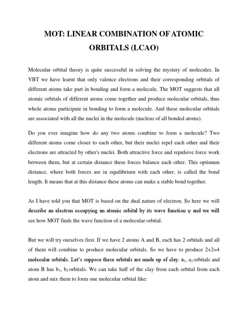 Understanding LCAO in Molecular Orbitals | PDF | Molecular Orbital ...