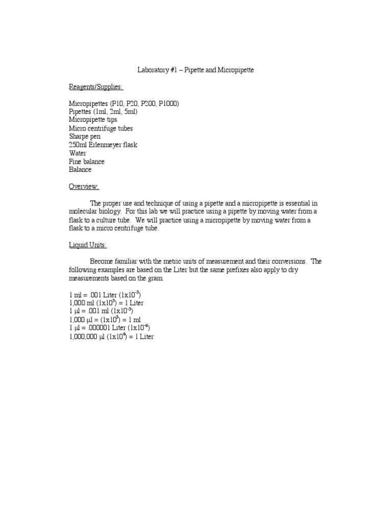 Lab Manual 1 Pipette Micro | PDF | Errors And Residuals | Standard Deviation