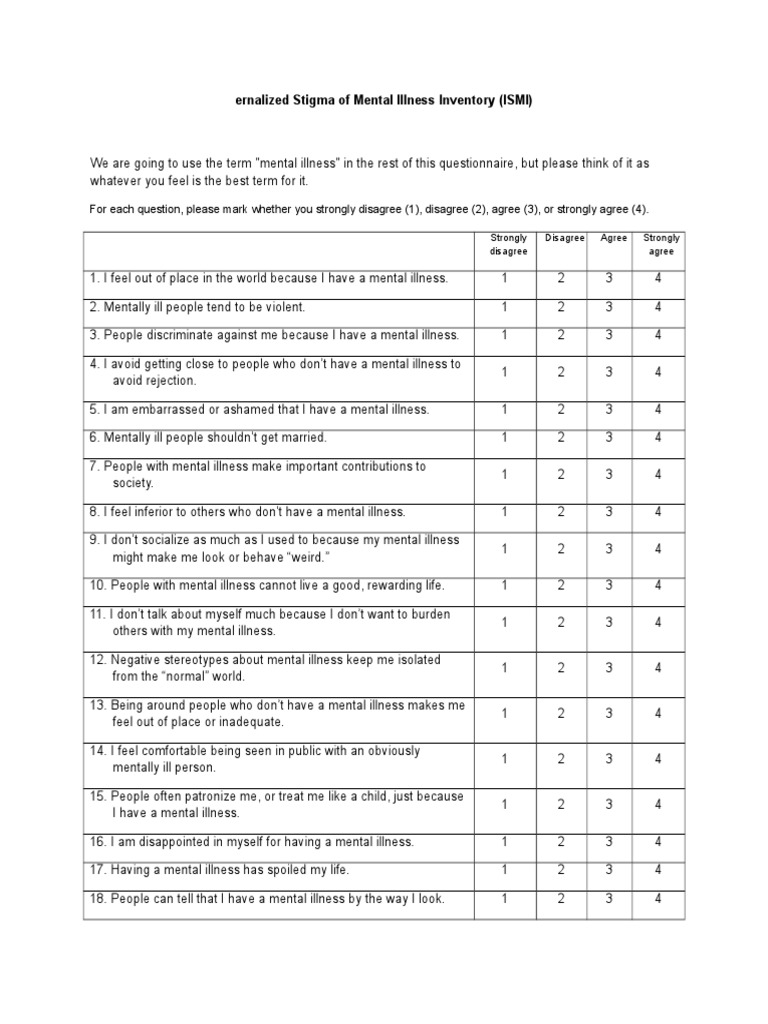 Measuring Internalized Stigma: The Internalized Stigma of Mental ...