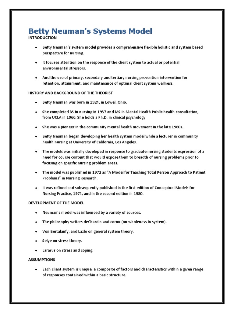 An Overview of Betty Neuman's Systems Model and its Key Concepts ...