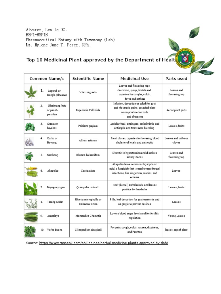 Alvarez, Leslie Dc. Bsp1-Bsp1B Pharmaceutical Botany With Taxonomy (Lab ...