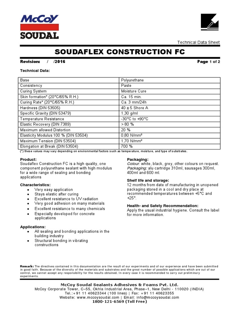 Soudaflex Construction FC | PDF | Adhesive | Materials