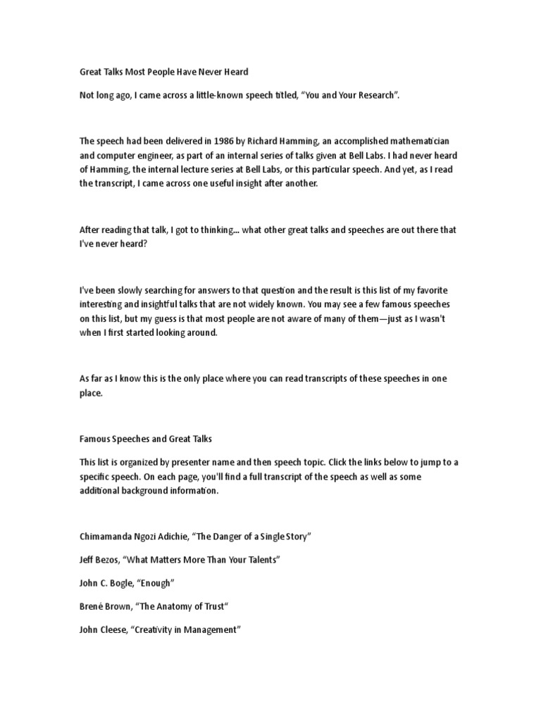 A Collection of Inspiring and Insightful Speeches from Notable Figures ...