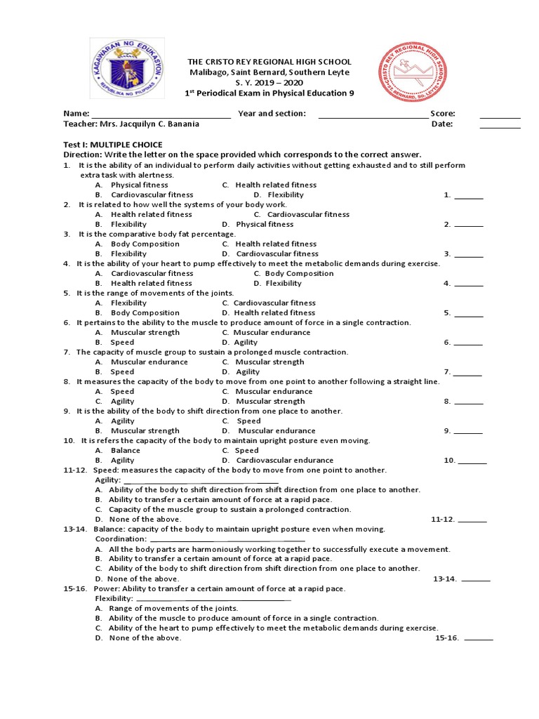 1 Periodical Exam in Physical Education 9 | Flexibility (Anatomy ...