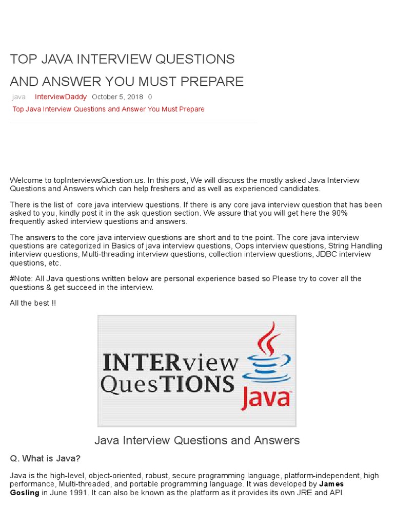 Top Java Interview Questions and Answer You Must Prepare | PDF | Method ...