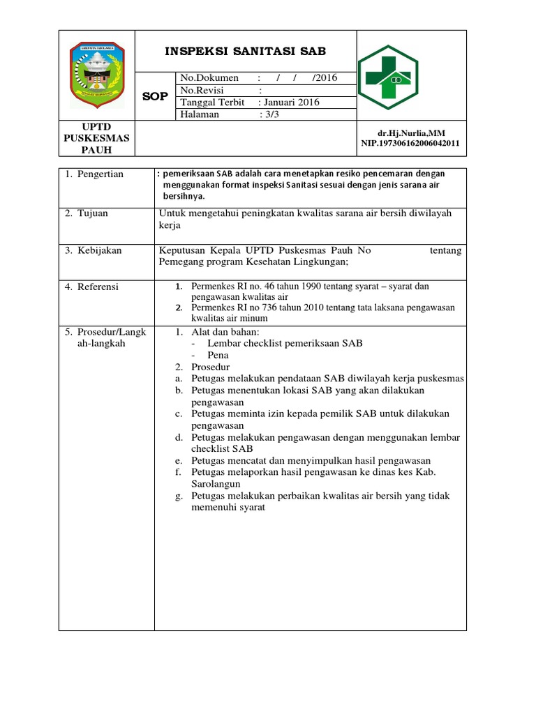SOP Pemeriksaan SAB | PDF