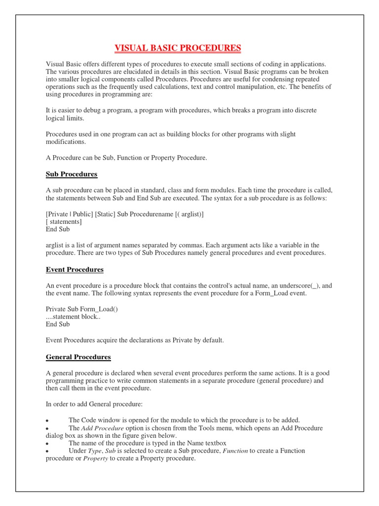 Visual Basic Procedures Pdf Array Data Structure Array Data Type