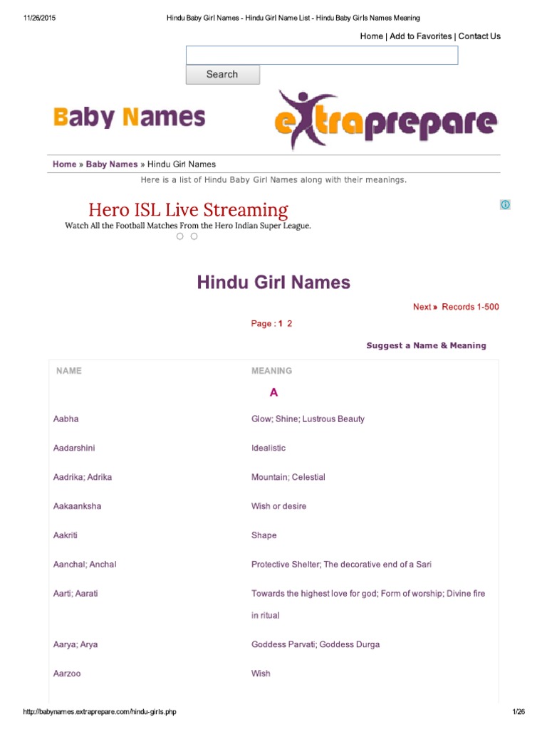 Hindu Baby Girl Names - Hindu Girl Name List - Hindu Baby Girls Names ...