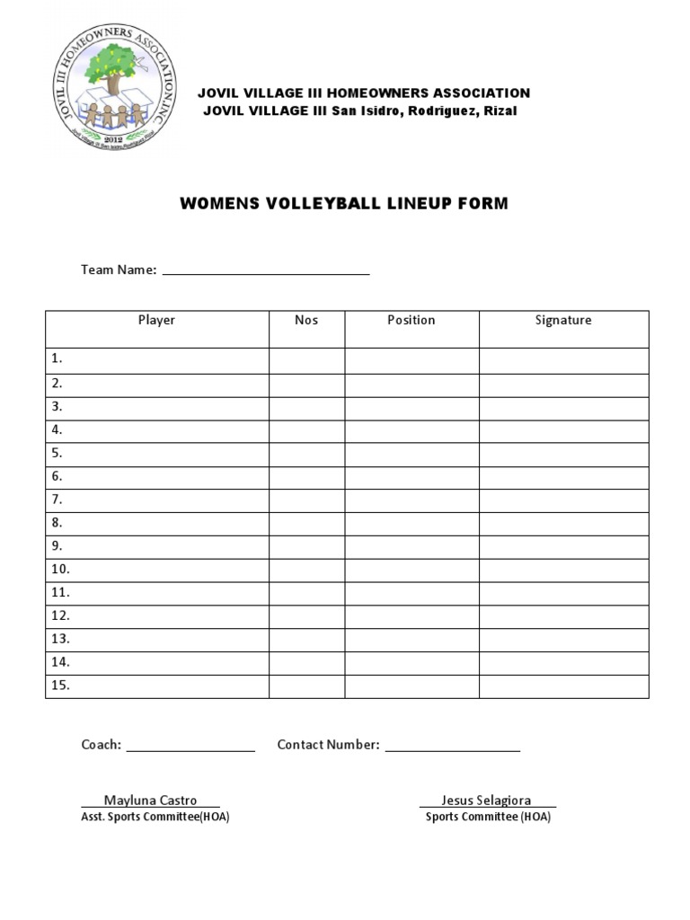 Jovil Village III Volleyball Lineup Form | PDF
