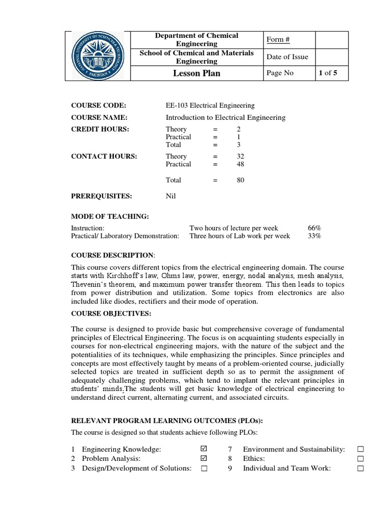 Lesson Plan: Department of Chemical Engineering School of Chemical and ...