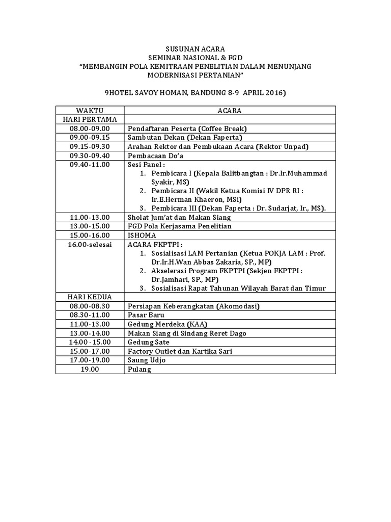 Susunan Acara Seminar & FGD 15-16 April 2016 | PDF