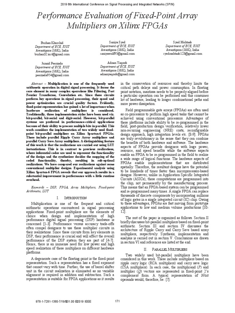 Performance Evaluation of Fixed-Point Array Multipliers On Xilinx Fpgas | PDF | Field ...