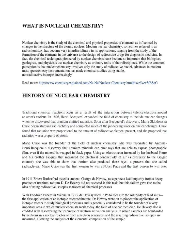 What Is Nuclear Chemistry | PDF | Radioactive Decay | Atoms