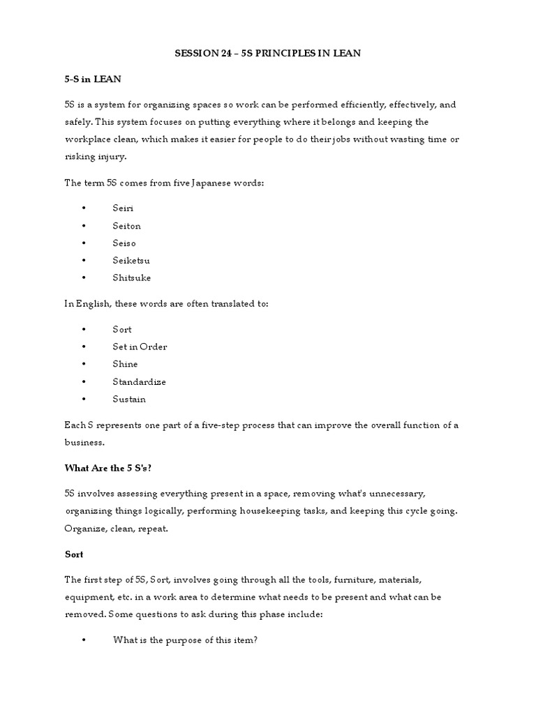 Session 24 - 5S Principles in Lean 5-S in LEAN | PDF | Economic Sectors ...