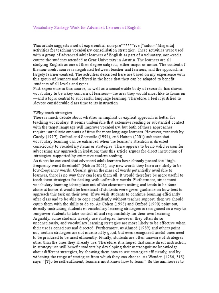 Vocabulary Strategy Work For Advanced Learners of English | PDF ...