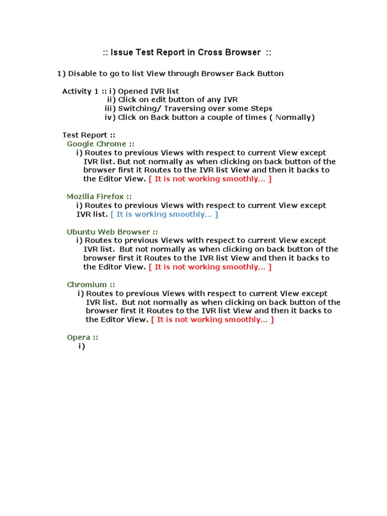 Issue Test Report in Cross Browser::: Google Chrome | PDF