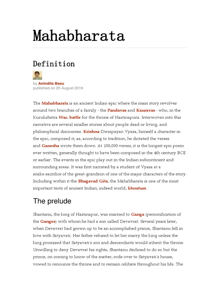 The Mahabharata: Ancient Indian Epic of the Pandavas and Kauravas | PDF ...