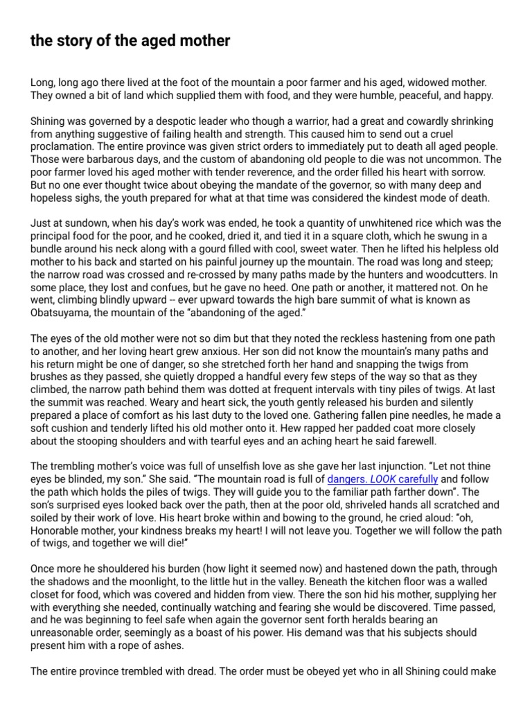 The Story of The Aged Mother | PDF