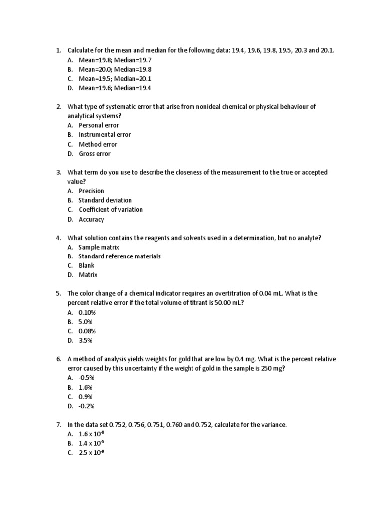 Day 1 Analytical Chem Exam | PDF | Titration | Chemistry