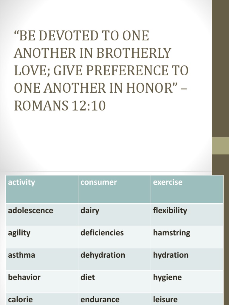 "Be Devoted To One Another in Brotherly Love Give Preference To One ...