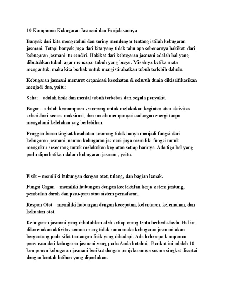 10 Komponen Kebugaran Jasmani Dan Penjelasannya | PDF