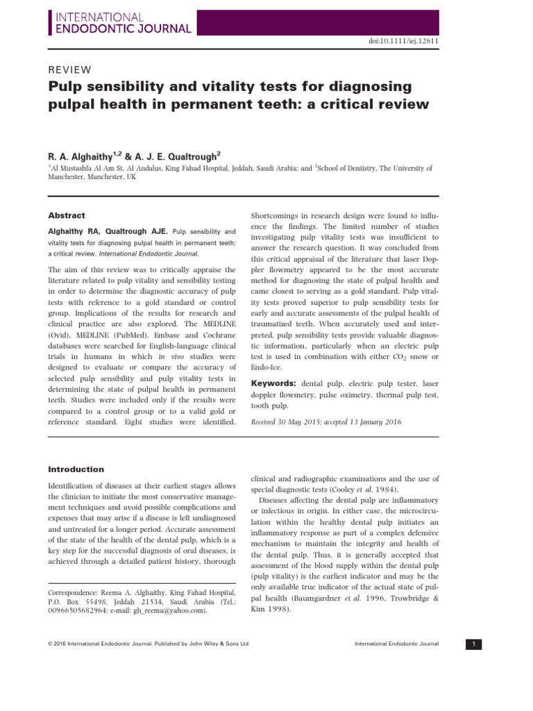 Pulp Sensibility | PDF | Sensitivity And Specificity | Clinical Medicine