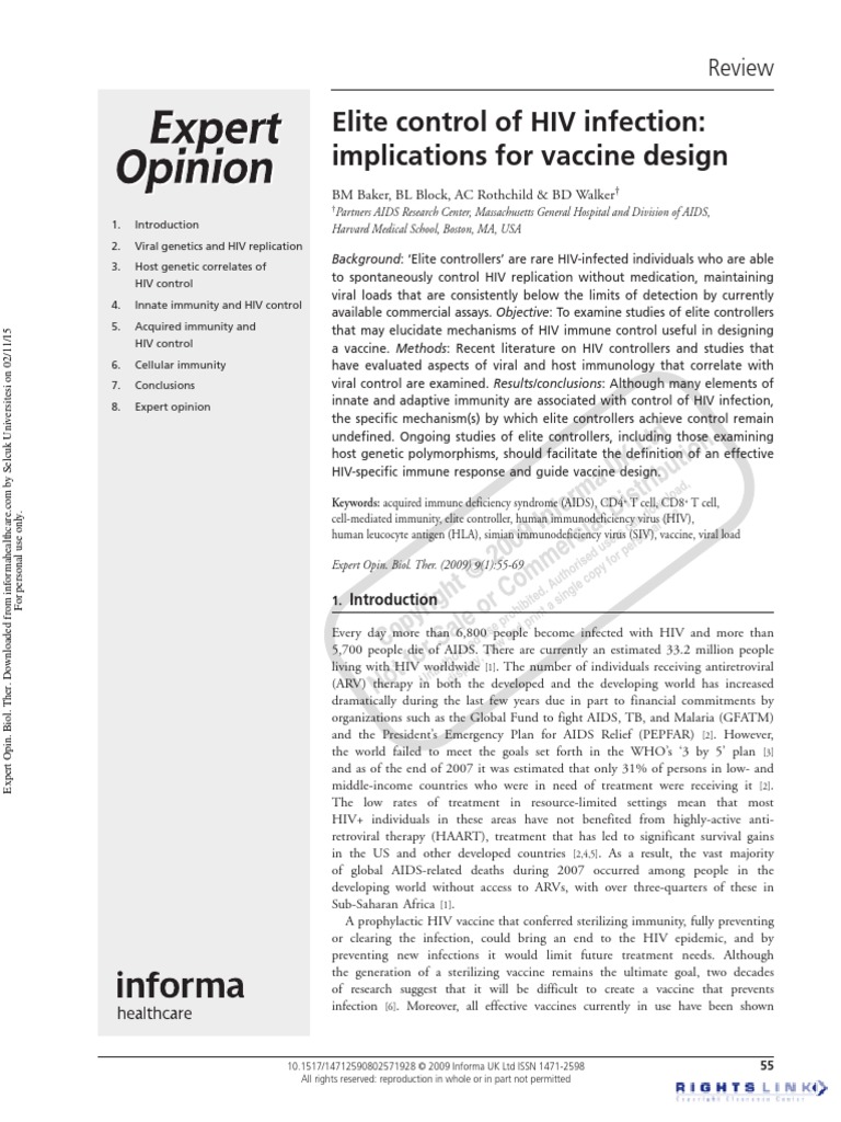 Elite Control of HIV Infection: Implications For Vaccine Design | PDF ...