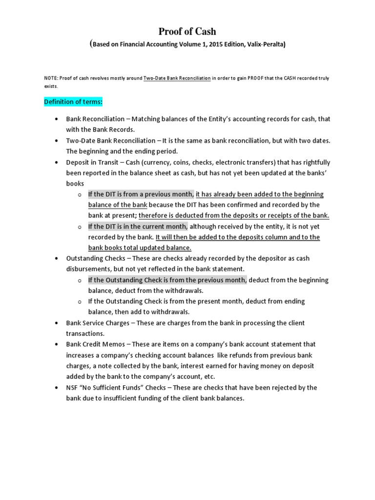 Proof of Cash | Debits And Credits | Deposit Account