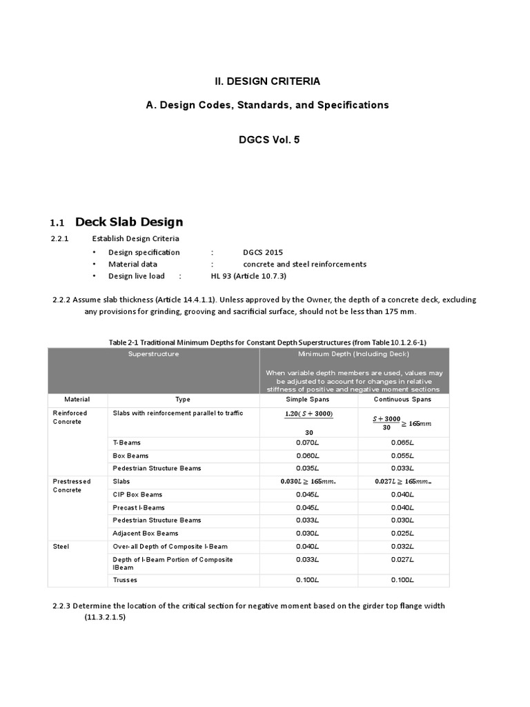 Deck Slab Design: Ii. Design Criteria A. Design Codes, Standards, and ...
