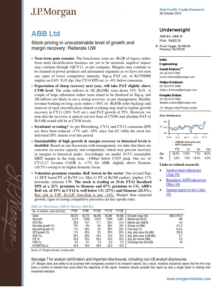 Abb LTD: Stock Pricing in Unsustainable Level of Growth and Margin ...