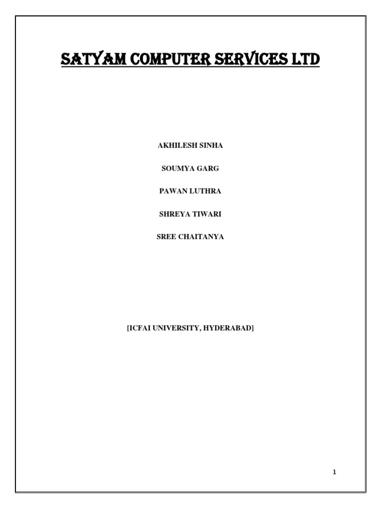 Satyam Computer Services LTD: Akhilesh Sinha | PDF | Pricewaterhouse ...