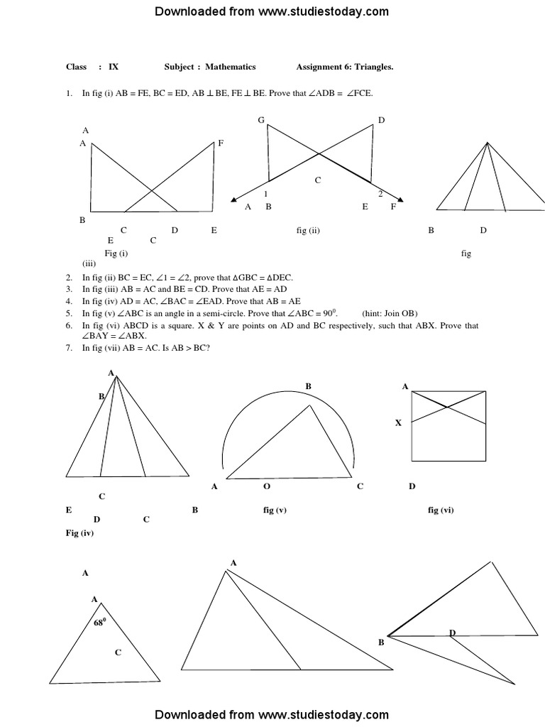 Class 9 Triangles Assignment | PDF | Geometric Shapes | Space