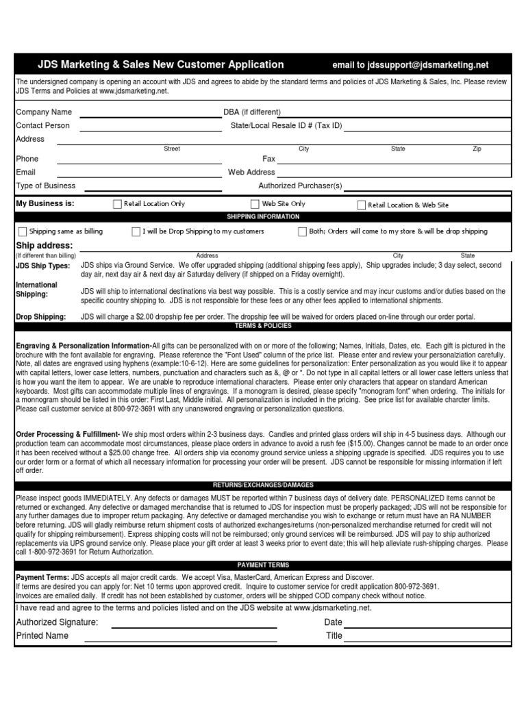 JDS New Customer Application | PDF | Credit Card | Retail