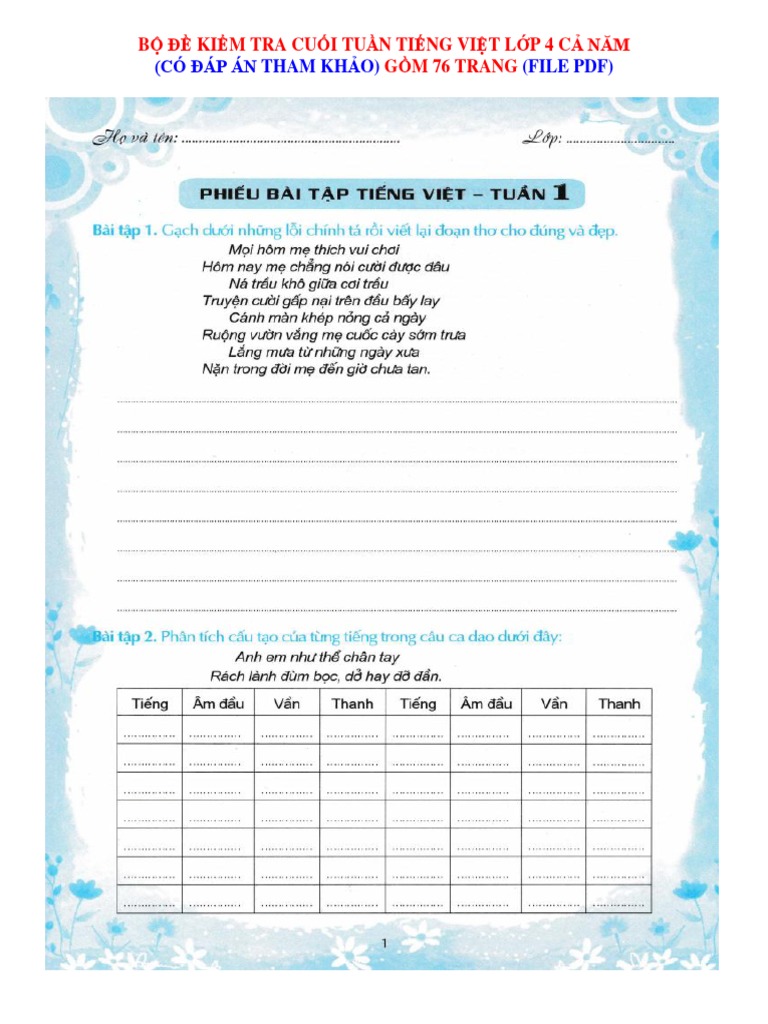 (123doc) - Bo-De-Kiem-Tra-Cuoi-Tuan-Tieng-Viet-Lop-4-Ca-Nam-Co-Dap-An-Tham-Khao | PDF