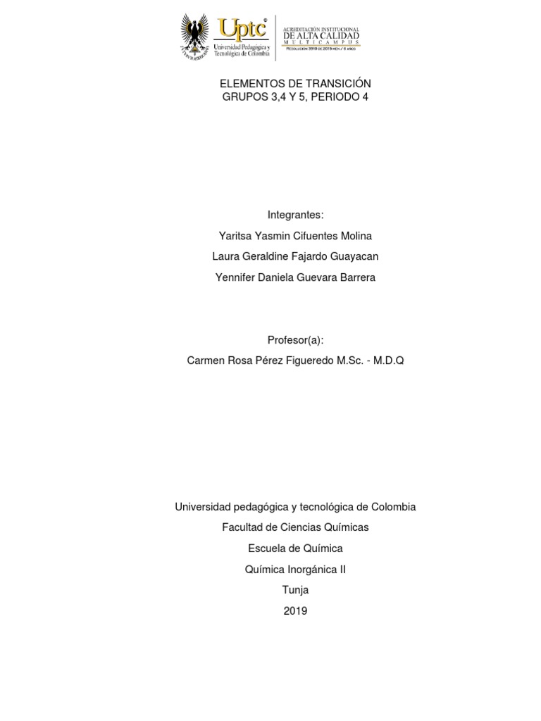 Elementos de Transición Periodo 4 Grupo 3,4,5 E | PDF | Metales de ...