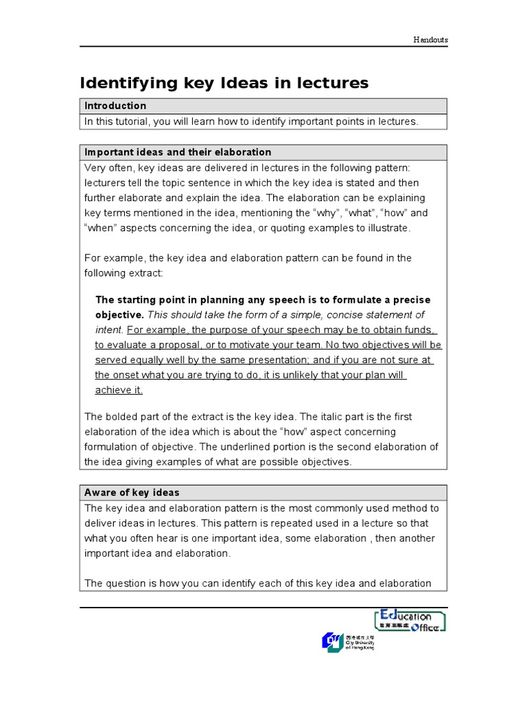 Identifying Key Ideas in Lectures | PDF | Psychology | Cognitive Science