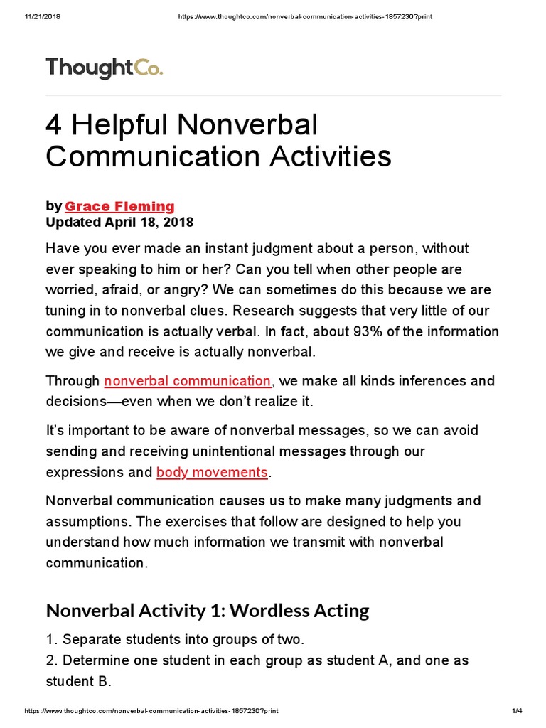Nonverbal Communication Activities | PDF | Nonverbal Communication ...
