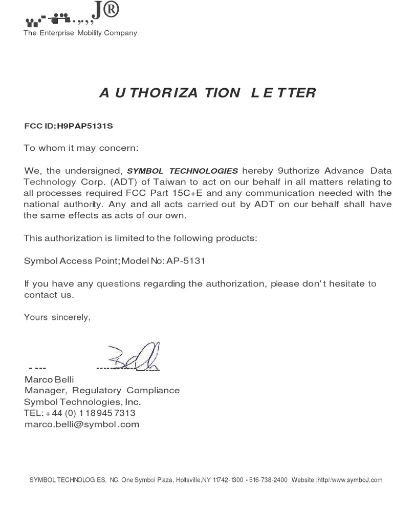 Authoriza Tion Letter: H9PAP5131S | PDF