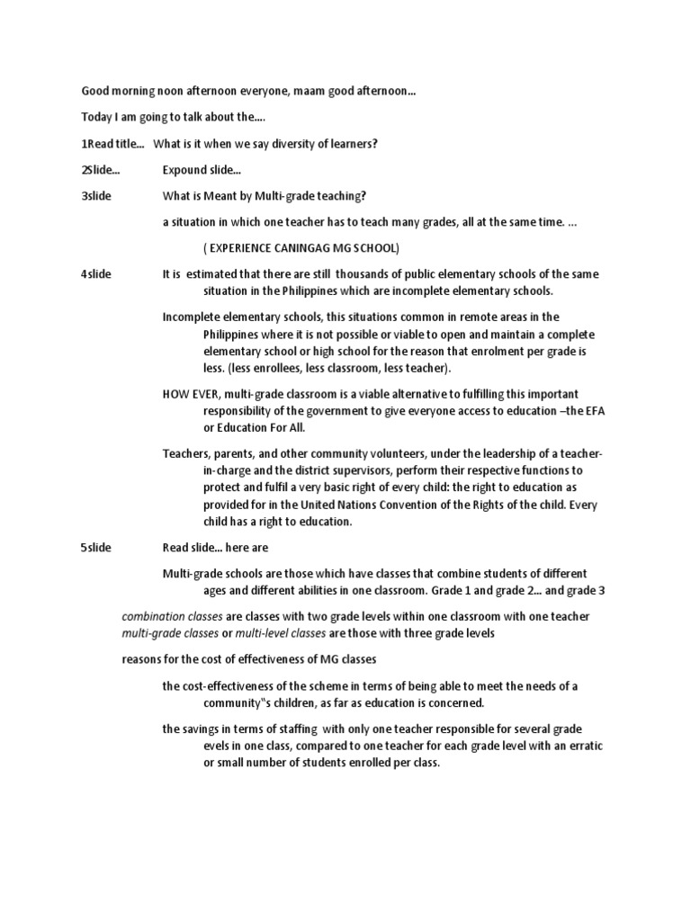 Script | PDF | Classroom | Teachers