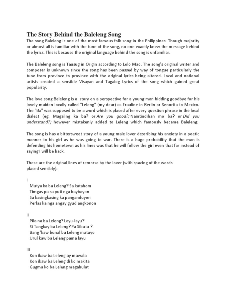 The Story Behind The Baleleng Song | PDF