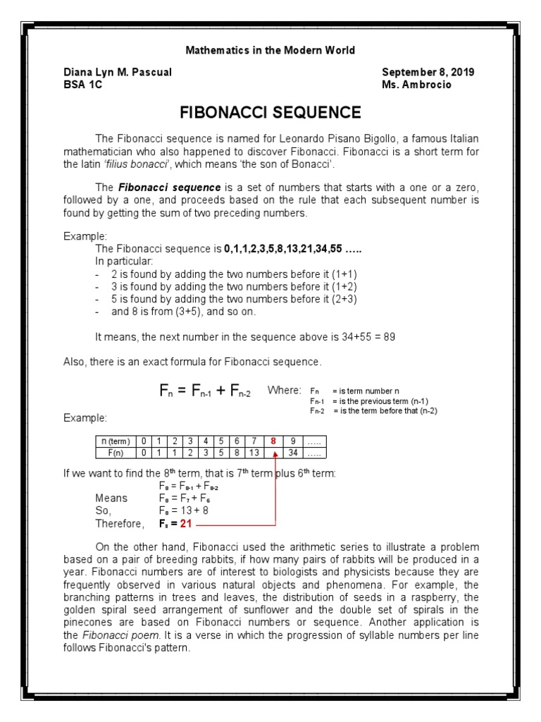 Fibonacci Sequence Explained | PDF | Mathematical Concepts | Numbers