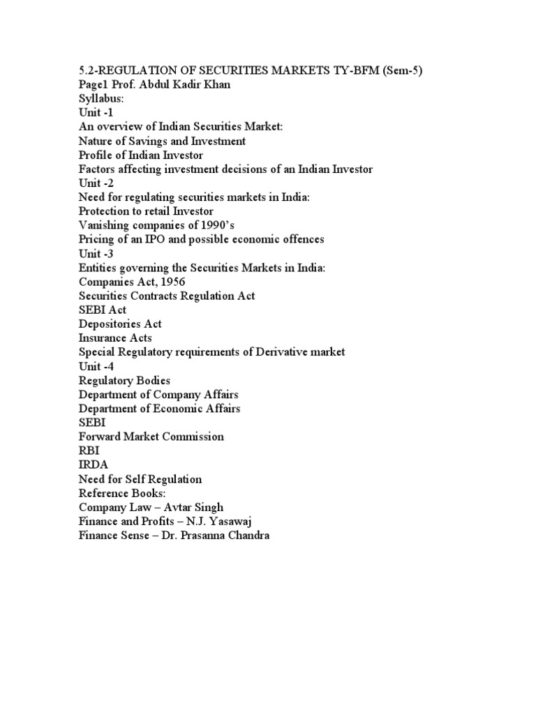 Regulation of Security Markets | PDF