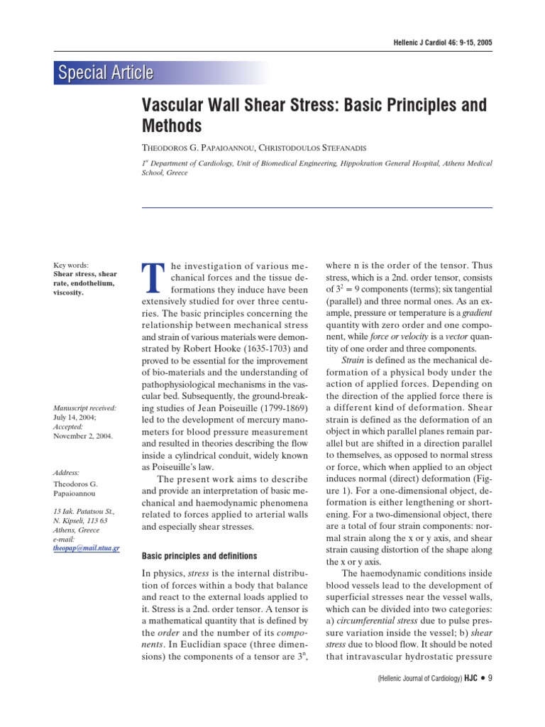 Vascular Wall Shear Stress | PDF | Shear Stress | Viscosity