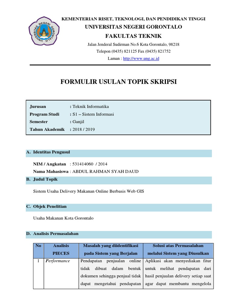 Formulir Usulan Topik Skripsi | PDF